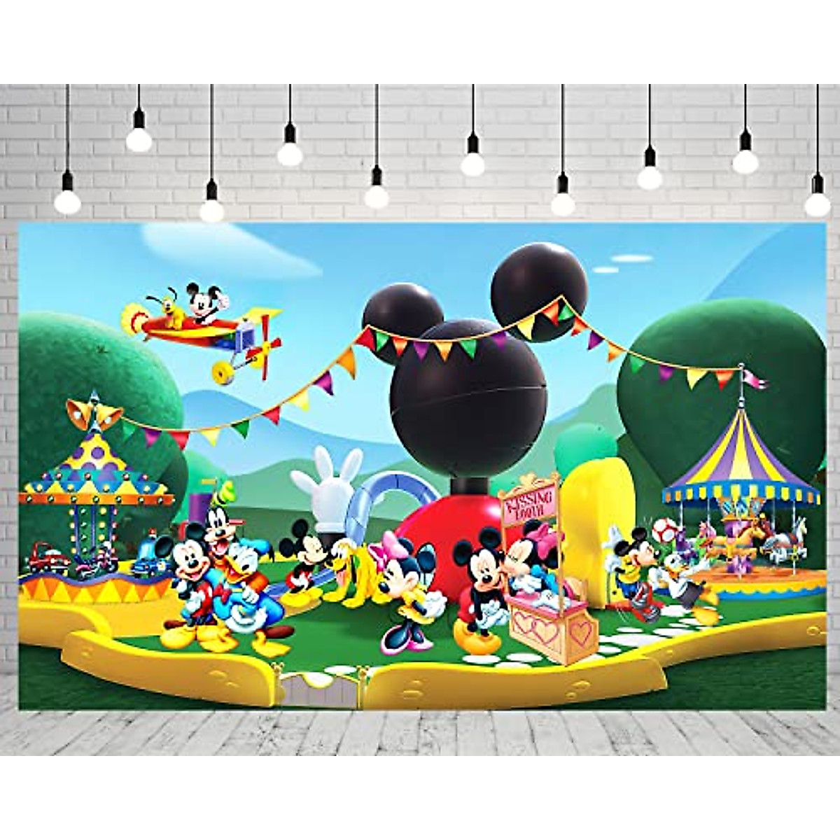 FQFMJDM Mickey Mouse Clubhouse Backdrop for Birthday Party Decorations Park Baby Shower Background Cake Table Supplies Theme Banner 5x3ft