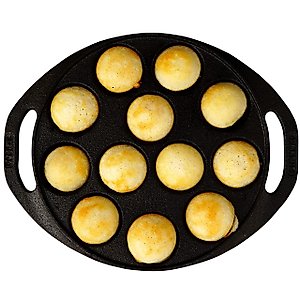 DYNAMIC COOKWARES, Mini Paniyaram pan Cast Iron Flat Bottom Tawa 8 Inch 12 Cavity, Go's Best with Gas, Induction Base, and Electrical Cook top