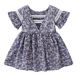 Zanie Kids Easter Dresses for Girls Toddler Dress Cute Baby Girl Summer Playwear Family Photo Outfits Boho Blue Flower 2-3T
