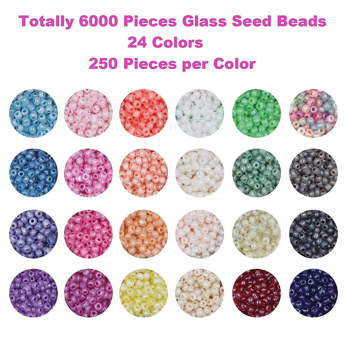 EuTengHao 6000pcs Glass Seed Beads Small Craft Beads for DIY Bracelet Necklaces Crafting Jewelry Making Supplies with Two 0.8mm Clear Bracelet String (4mm, 250 Per Color, 24 Colors)