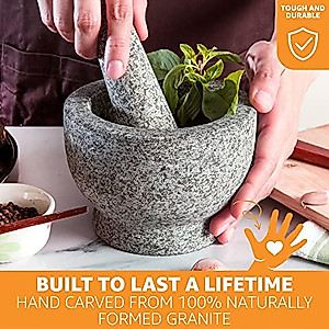 Heavy Duty Natural Granite Small Mortar and Pestle Set, Hand Carved, Make Fresh Guacamole at Home, Solid Stone Grinder Bowl, Herb Crusher, Spice Grinder, Unpolished Grey, 1.5 Cup, Grey