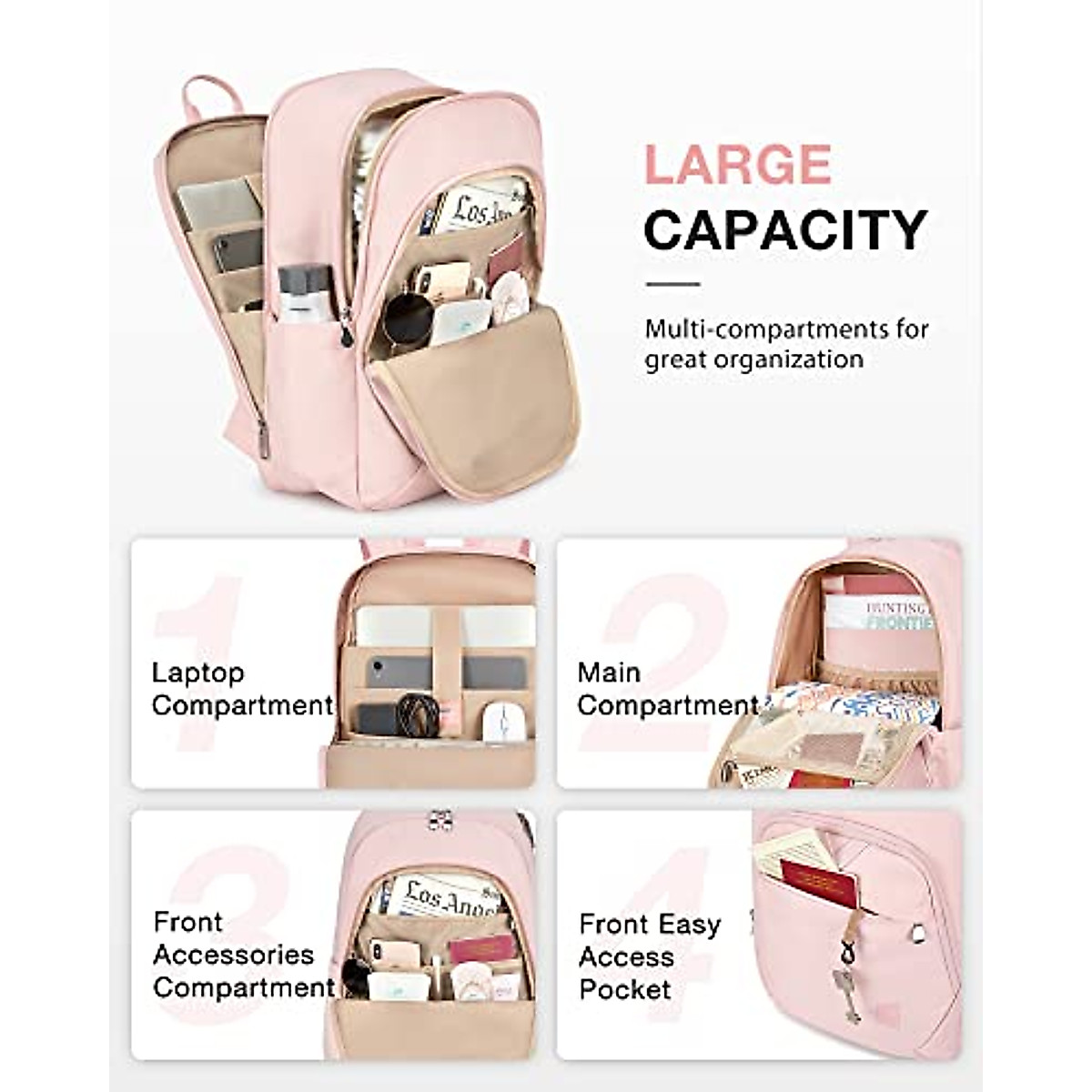 BAGSMART Laptop Backpack for Men College Backpacks 15.6'' Notebook Work Travel Backpack for Men (15.6 inches, pink)