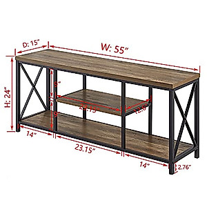 FOLUBAN TV Stand for TV up to 65 inch, Rustic Wood and Metal Entertainment Center with Storage Shelves, Modern Industrial Media TV Console Table for Living Room, Oak 55 inch