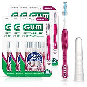 GUM Proxabrush Go-Betweens - Moderate, Interdental Brushes Between Teeth, Dental Picks for Plaque Removal, Safe for Braces & Dental Devices