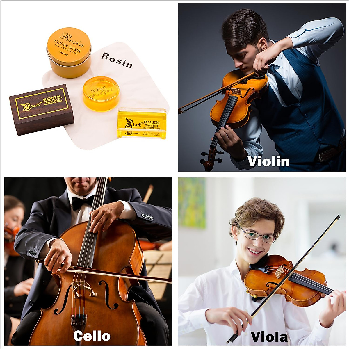 Fansjoy Violin Rosin 2 Pack, Natural Rosin with Case, Light Low Dust Rosin for Violin Viola and Cello Bows