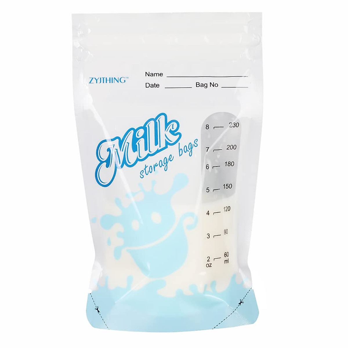 Breast milk storage bags, 100count/1Pack,7-8 ounces, liquid food bag, Breast milk storage bags freezer;breast feeding，Double-layer self-sealing, flat, upright after filling.