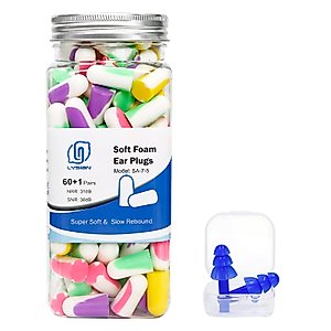 LYSIAN Ultra Soft Foam Earplugs for Sleep- Noise Cancelling Ear Plugs for Sleeping, Shooting,Snoring, Mowing Sound Reduction 38dB- 60 Pairs Multi Color