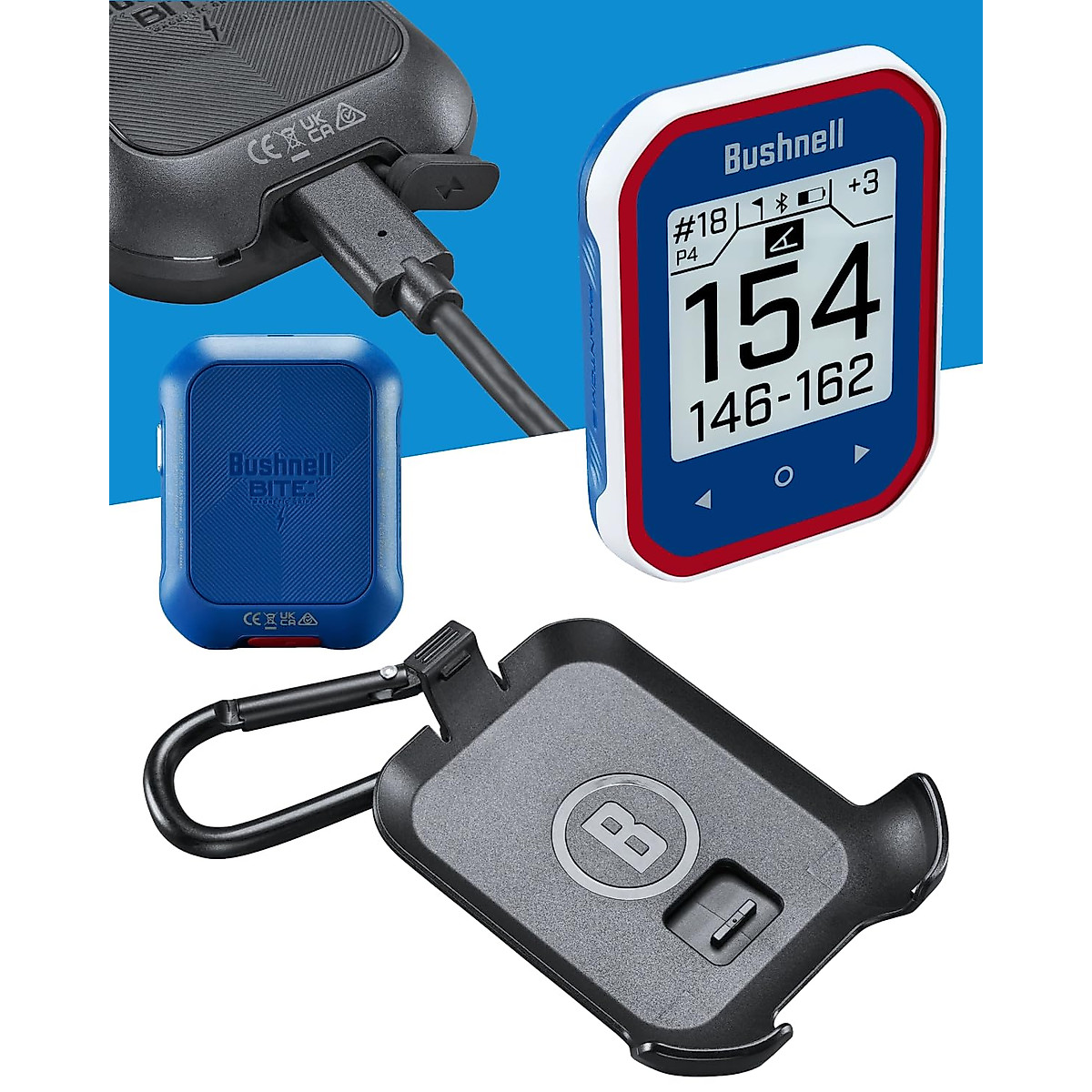 Bushnell Phantom 3 GPS Rangefinder Blue with BITE Magnetic Mount and GreenView with Wearable4U Lens Cleaning Cloth Bundle