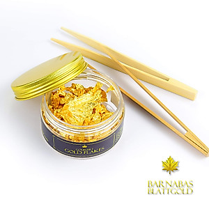 Barnabas Blattgold Genuine Edible Gold Flakes,150mg/Jar, Edible Gold Leaf for Cake Decorations, for Baking, for Drinks and for Food