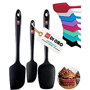 DI ORO Silicone Spatula Set - Rubber Kitchen Spatulas for Baking, Cooking, & Mixing - 600°F Heat-Resistant & BPA Free Silicone Scraper Spatulas for Nonstick Cookware - Dishwasher Safe (3pc, Black)