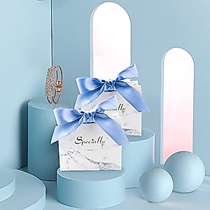 BadenBach 24 Pack Small Thank You Gift Bags with Bow Ribbon,Party Favor Bag Candy Gift Treat Box Wedding Baby Shower Smalll Business Party Supplies(4.5" x 1.8" x 3.9") (Marble Blue)