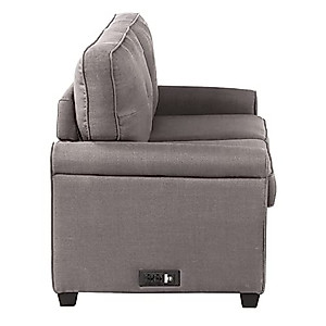 OUllUO Pull Out Sofa Bed Dual Plugs USB Ports, 2-in-1 Convertible Loveseat Sofa Couch Sleeper with Folding Mattress, Modern 2 Seat Small Sofa Couch for Living Room Apartment Guest Bedroom,Gray