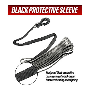 ESEWALAS Synthetic Winch Rope Kit,3/16 Inch x 50 Feet 8,350LBs Synthetic Winch Rope ATV Winch Line Cable Rope with Steel Hook Rubber Stopper Protecting Sleeve/Sheath and Thimble