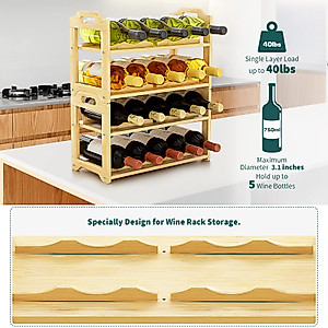 KOK KAY Water Bottle Organizer, Stackable Bamboo Water Bottle Holder, 20 Freestanding Wine Rack Storage - 4-Layer Adjustable Water Bottles Storage Organizer Rack