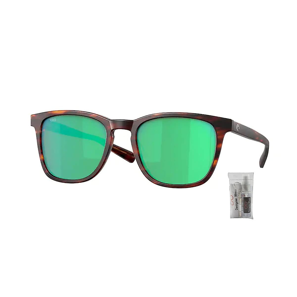 Costa Sullivan 6S2002 200206 52MM 191 Matte Tortoise/Green Mirror 580G Polarized Square Sunglasses for Men for Women + Bundle With Designer iWear Kit