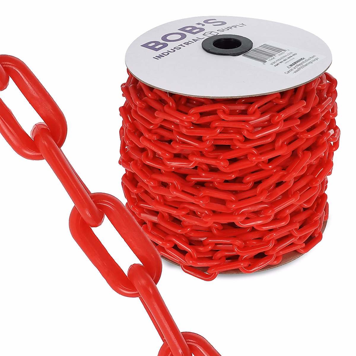 BISupply Red Plastic Chain Links - 125ft x 2in Plastic Barrier Chain for Safety Crowd Control or Plastic Links Halloween Decor Chains for Costumes