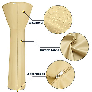 BELLEZE Patio Heater Cover with Zipper, Waterproof High-Density Polyester Single-Side Outdoor Heater Cover, Dustproof,UV-Resistant,Standup Round Universal Design - 87" H x 33.8" D x 20" B (Sand)