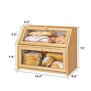 Vriccc Bread Box for Kitchen Counter, Bamboo Wood Bread Box, Large Capacity Bread Storage Bin