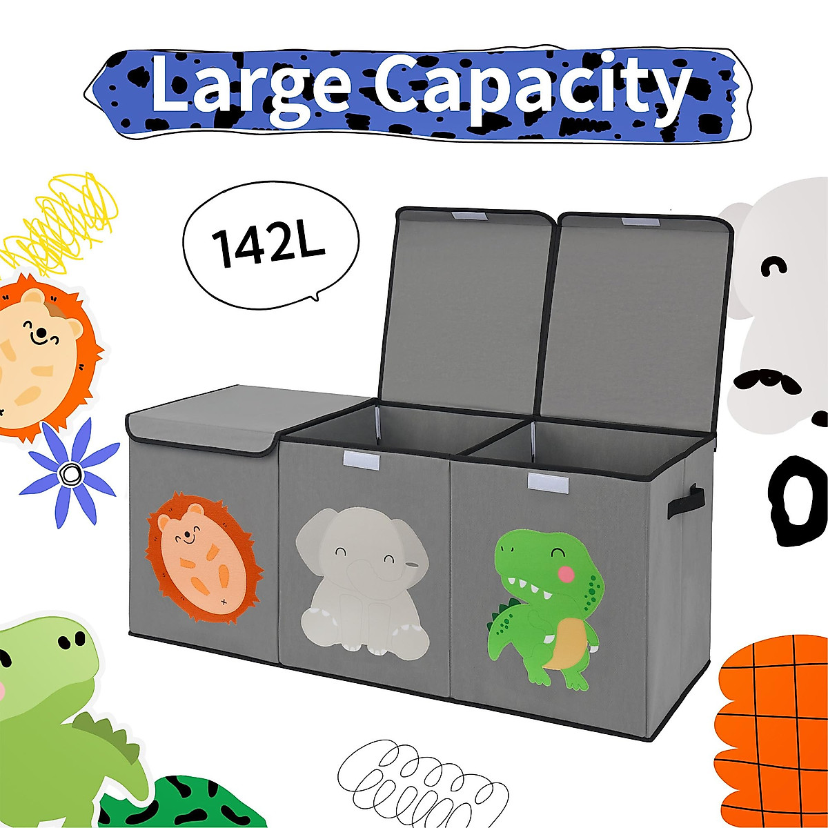 GRANNY SAYS Toy Storage Organizer with Lids, Extra Large Toy Boxes for Kids, Toy Chest for Kids with Handles and Divider, Toy Bin for Nursery Room, Playroom, Closet, 142L, Dark Gray