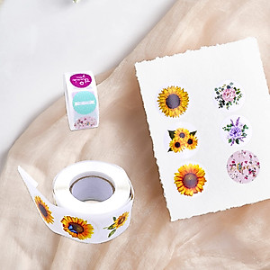 1000 Pieces Sunflower Round Adhesive Labels,Vintage Flower Stickers Roll for Cards Envelope Gift Boxes Envelope Seals Stickers(2 Rolls)