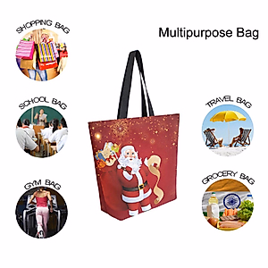 ALAZA Firework Christmas Santa Claus Canvas Tote Bag for womenLarge Women Casual Shoulder Bag Handbag,Shopping Grocery Cotton Bag Reusable,Multipurpose,Heavy Duty For Outdoors Weekender Travel