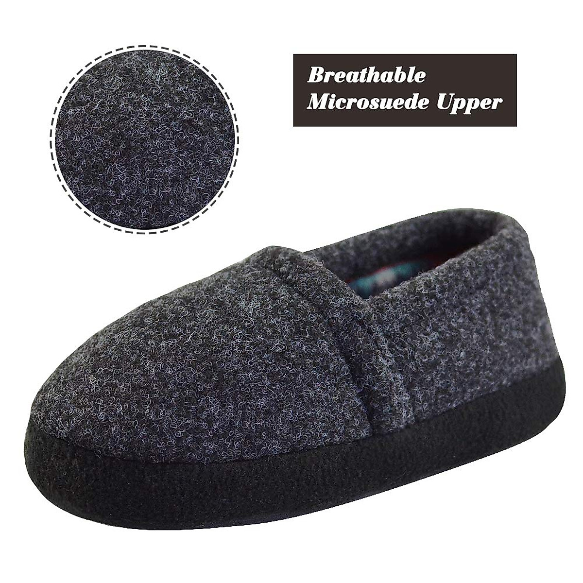 LA PLAGE Slippers for Boys Little/Big Kid Bedroom House Shoes Warm Cotton Winter Cozy Indoor Slip-on Slippers with Hard Sole Size 11-12 US Gray