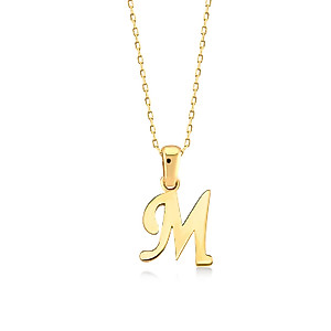 GELIN 14K Solid Gold Custom Script Initial Necklace | 14 Gold Letter Pendant Necklace for Women, A-Z, All Letters, 18" (M)