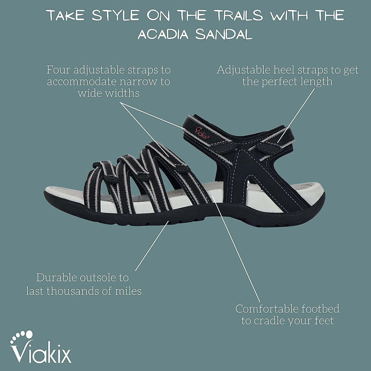Viakix Womens Sport Sandal – Comfortable Athletic Stylish Hiking Shoes, with Arch Support, Outdoors, Walking, Water, River, Trekking, Black 9
