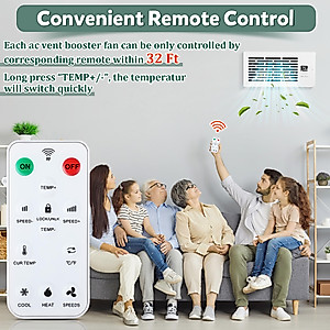 Feekoon 1 Pack Smart Quiet Register Booster Fan, 4'' x 10'' AC Vent Booster Fan with Intelligent Thermostat Control and Remote Control, Cooling Heating White Vent Fan Booster, 160 CFM