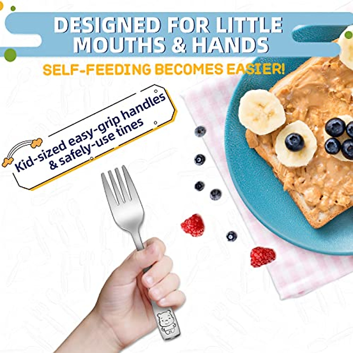 VITEVER 6-Piece Toddler Forks, Small Stainless Steel Kids Forks Set, Children Safe Forks for Self Feeding - Mirror Polished, Dishwasher Safe