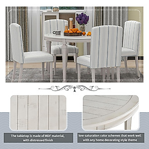 Bellemave Dining Table Set for 4, 5 Piece Round Kitchen Table and Chairs, Solid Wood Round Table with 4 Upholstered Chairs for Dining Room, Dinette, Breakfast Nook, White