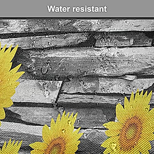 Lunarable Brick Wall Chair Cushion Pads Set of 4, Sunflowers Leafs on Stone Wall Background Floral Urban Style Print, Anti-Slip Seat Padding for Kitchen & Patio, 16"x16", Yellow Green Grey