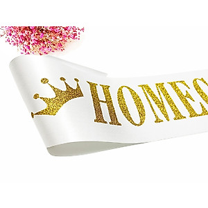 Ashaqshnglee Homecoming Court Sashes Bulk 6 pack, Gold Glitter Letter Sashes for Pageants Homecoming Party School Dance Graduation Party Favors Decorations Accessories,White