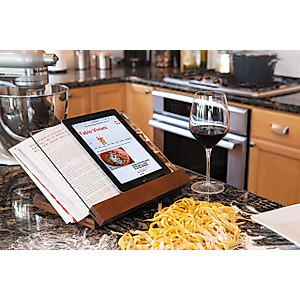 PICNIC TIME Fabio Viviani Prodigio Cookbook Stand with Tempered Glass, Recipe Stand, Kitchen Cookbook Holder, (Acacia Wood)