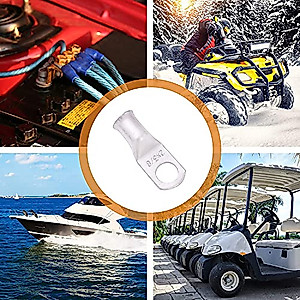 PONFY 10PCS Tinned Pure Copper Battery Lugs,1/0 AWG - 1/2" UL Listed Ring Terminals Wire Lugs Battery Cable Ends Tin Coated Heavy Duty Closed End Crimp Connectors Kit - Marine Grade