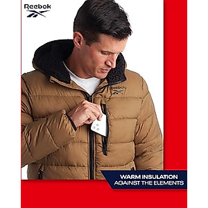 Reebok Men's Winter Jacket - Heavyweight Quilted Puffer Parka Coat - Ski Jacket for Men, Sherpa Lined Hood (S-XL), Size Medium, Taupe