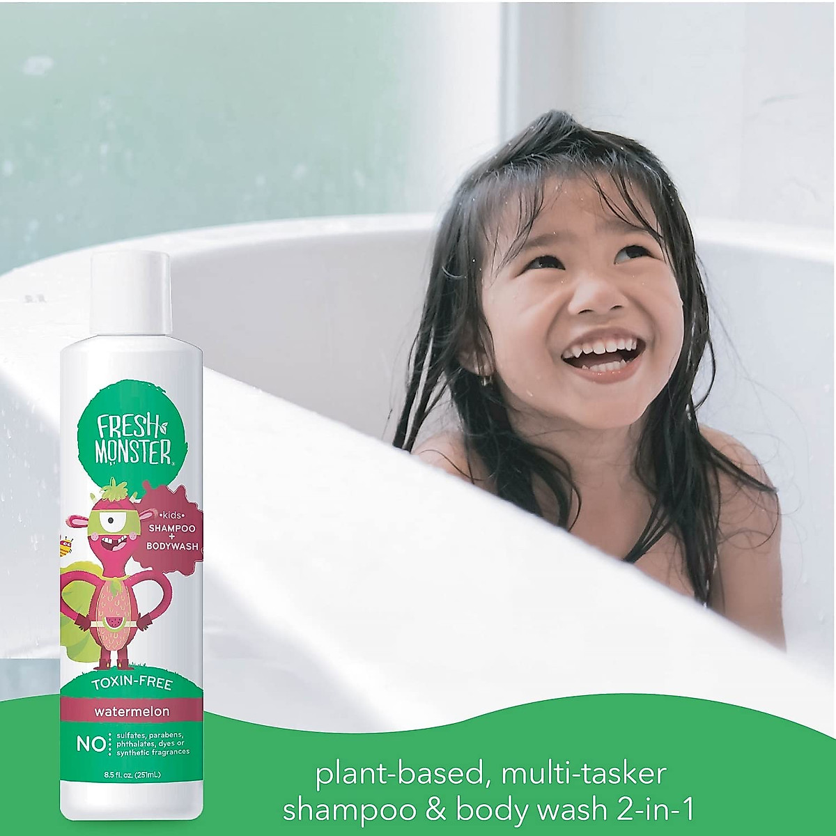 Fresh Monster 2-in-1 Shampoo & Body Wash, Toxin-Free, Hypoallergenic, Natural for Children, Watermelon - 2 Pack, 8.5oz/Each