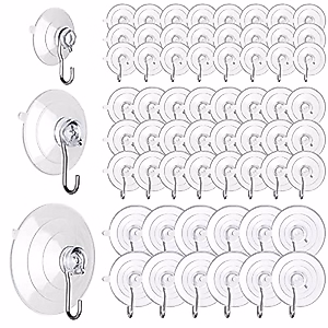 Roowest 60 Pcs Suction Cup Hooks Window Suction Cups with Hooks Clear Removable Wall Hooks Suction Cup Hangers for Glass Window Door Wall Mirror Wreath Loofah Tile, 12 Large, 24 Medium, 24 Small