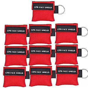 LSIKA-Z 10pcs CPR Face Shield Mask Keychain Keying Emergency Kit CPR Face Shields Pocket Mask for First Aid or CPR Training (Red-10)
