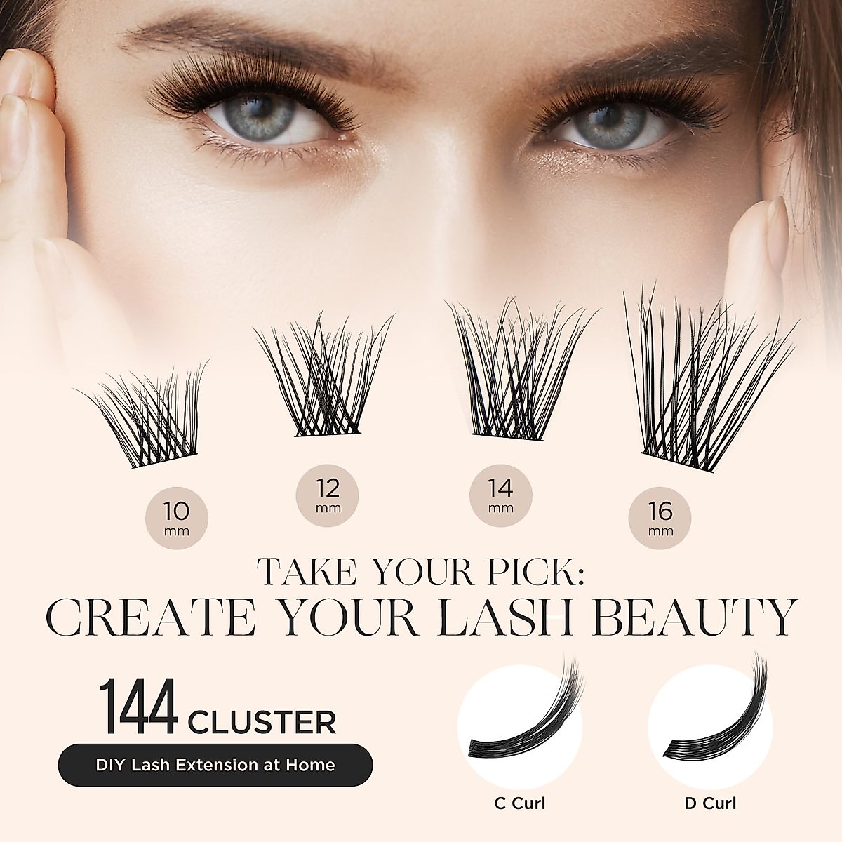 LASHVIEW DIY Cluster Eyelash Extensions Reusable Individual Lashes Super Thin Band & Soft (D17-D)