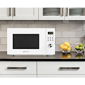 Emerson MW1101W Microwave Oven with Timer & LED Display 1000W, 10 Power Levels, 6 Pre-Programmed Settings, Removable Glass Turntable with Child Safe Lock, 1.1 Cu. Ft, White