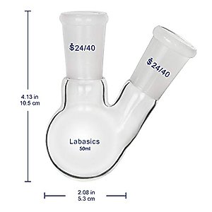 Labasics Glass 50ml 2 Neck Round Bottom Flask RBF, with 24/40 Center and Side Standard Taper Outer Joint, 50ml