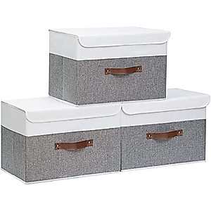 Yawinhe Collapsible Storage Boxes with Lids Fabric Foldable Storage Bins Organizer Containers Baskets with Lid for Home Bedroom Closet Office SNK024WGS-3
