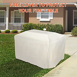 SINGLYFIRE 44 Inch Gas Fire Pit Table 50,000BTU Propane Fire Pit with Cover, Lid and 8.8lbs Lava Rock Fire Table for Patio, Deck, Garden, Backyard (Brown&Imitation Wood Grain)