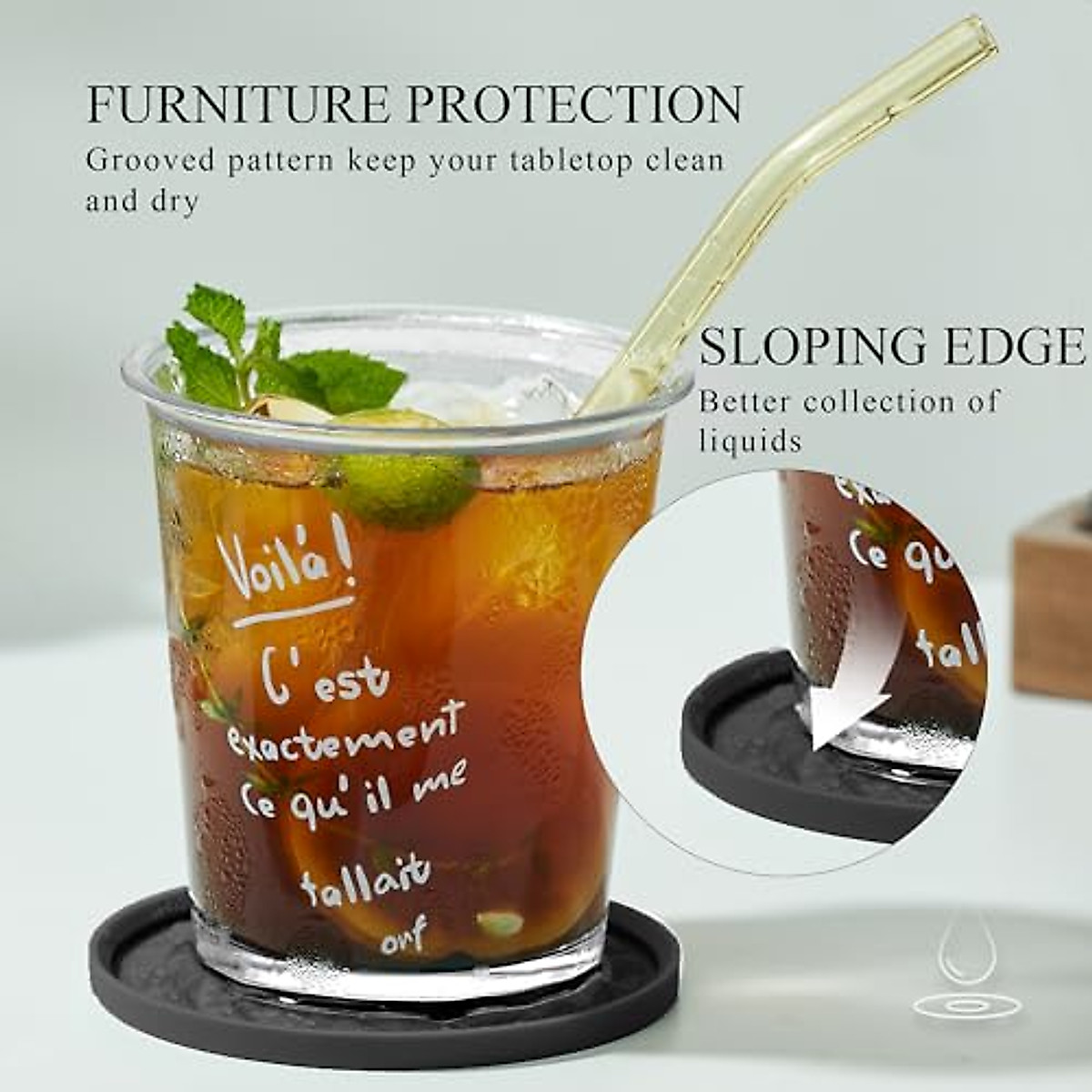 Wingcases Silicone Coasters for Drinks[6 Pack]- Cup Mat with Holder for Tabletop Protection-Non-Slip, Non-Stick, Coffee Table Decor, Great Gift for Any Occasion, Black