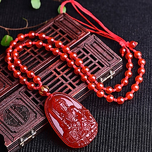 c1lint Buddha Pendant Necklace Bodhisattva Amulet Talisman Made of Agate Gemstone red green (red agate Manjushri (Wisdom))