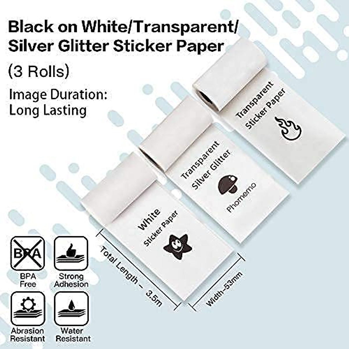 Phomemo M02 Mini Bluetooth Label Maker with 1 White/Clear/Silver Glitter Sticker Paper, Pink