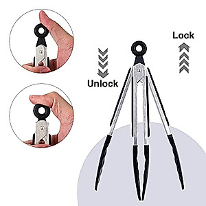 7"+9"+12" Silicone Kitchen Tongs Set, Cooking Tongs with Silicone Tips and Stainless Steel Handle, Heat Resistant Tongs for Grilling Cooking Barbecue Buffet Salad Serving, 7/9/12 Inches (Black)