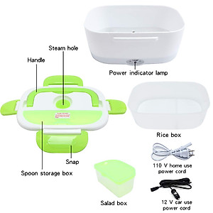 Vech Electric Lunch Box, Portable Food Heater Car and Home Dual Use with BPA Free PP Plastic Container Food Grade Material 110V&12V40W, Food Warmer Heater 1.5L, Spoon and 2 Compartments Included …