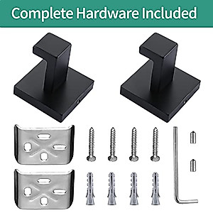 Taucent Bath Towel Hook, Matte Black Robe Hook for Bathroom Wall Mounted Heavy Duty Hook 304 Stainless Steel Robe Hooks for Bathroom Kitchen(2 Pack)